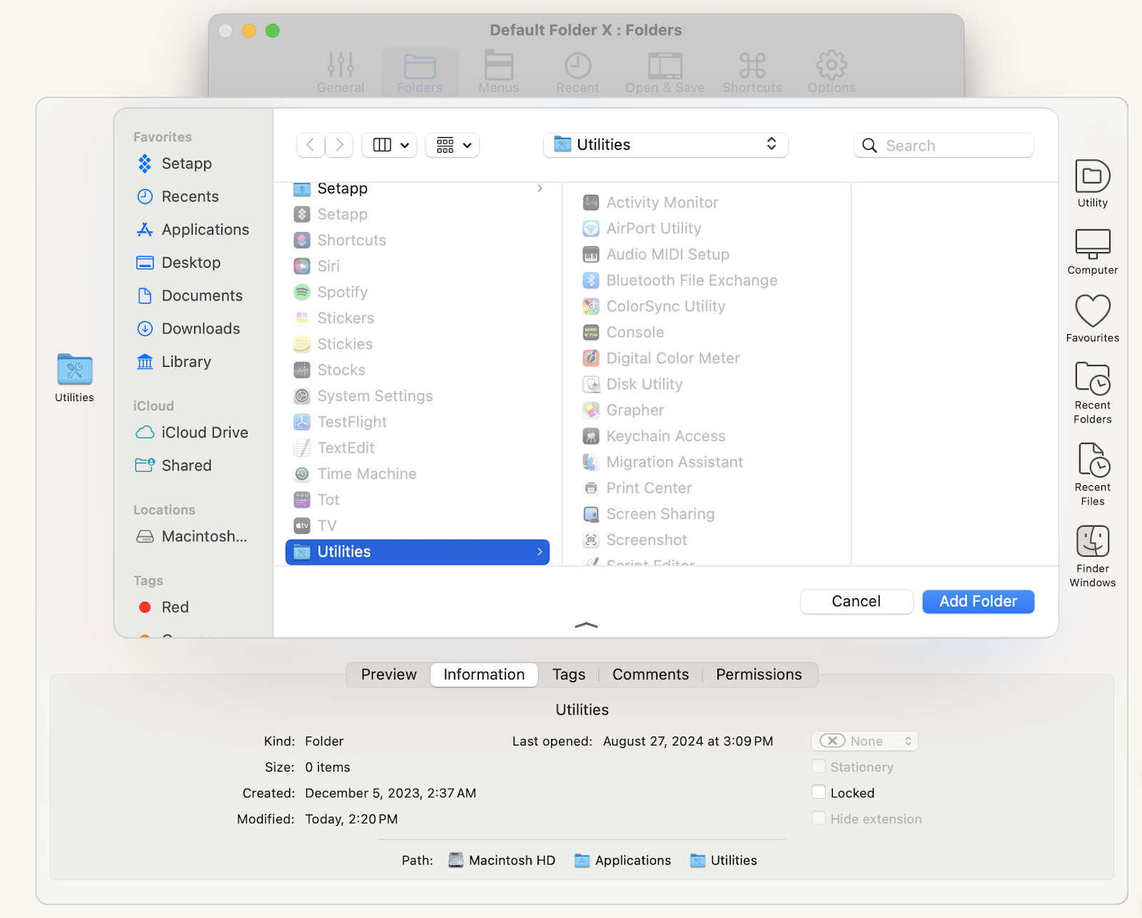 What is the Utilities folder on a Mac?