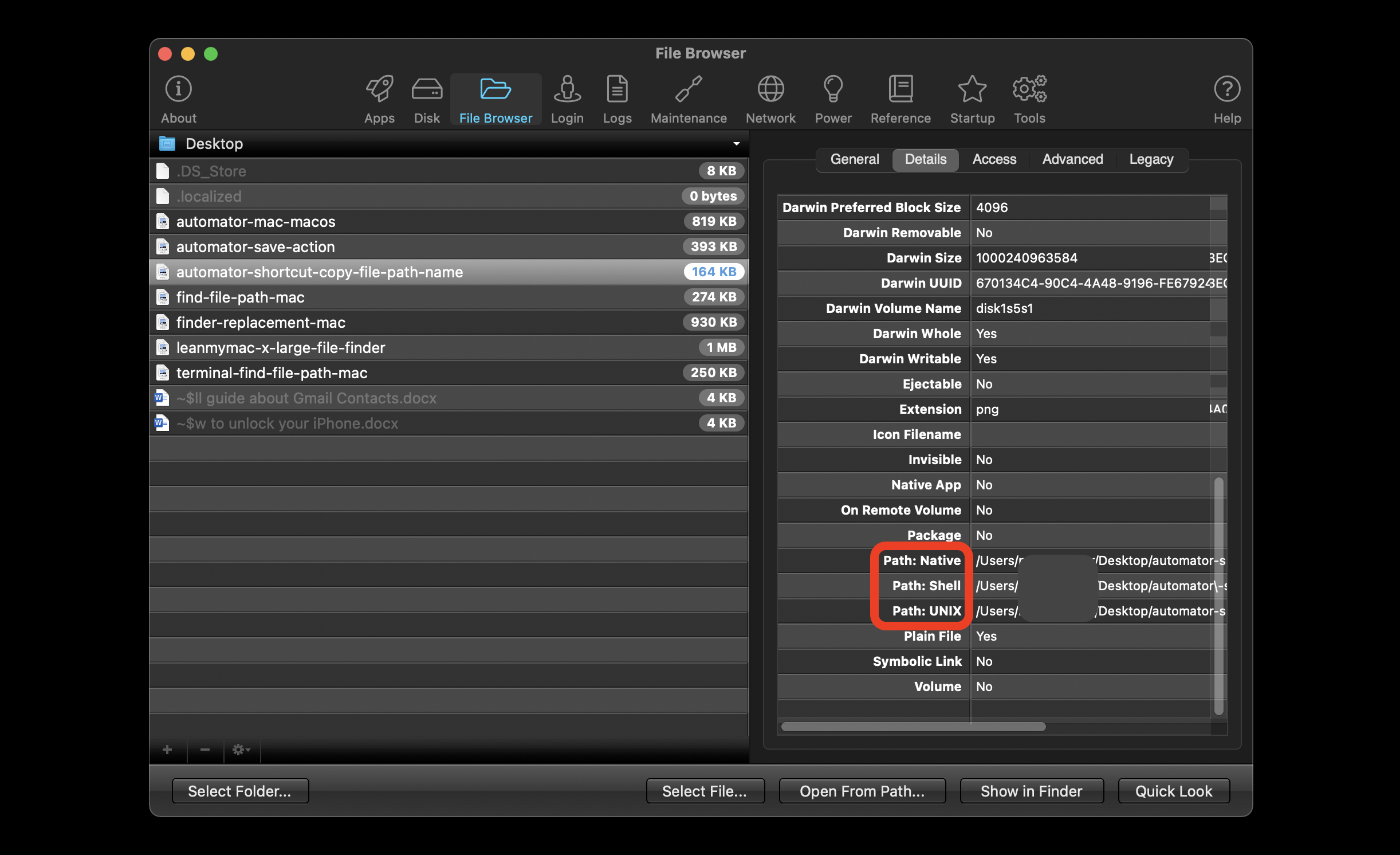 How to get path of a file in Mac