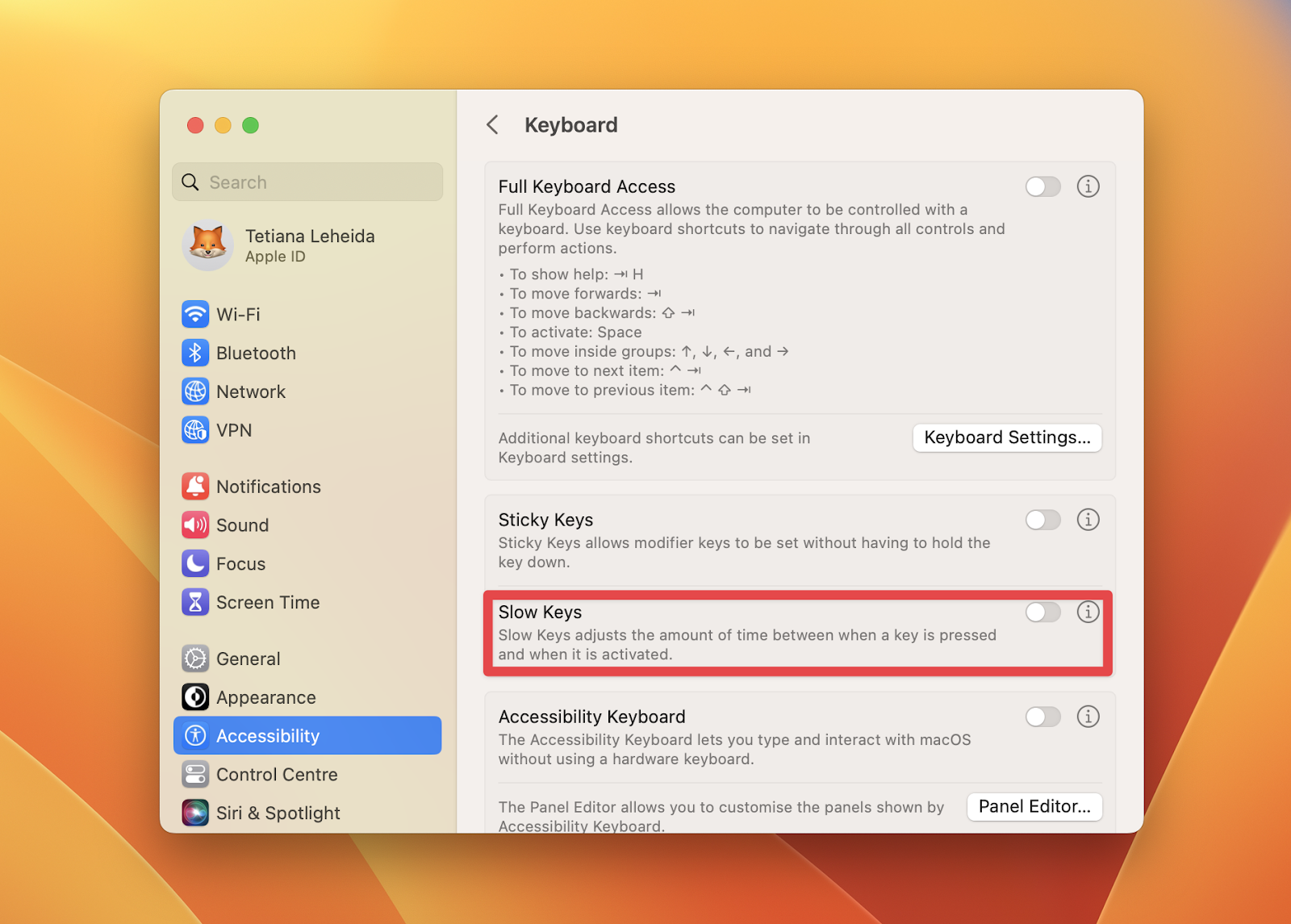 How to use Slow Keys on Mac